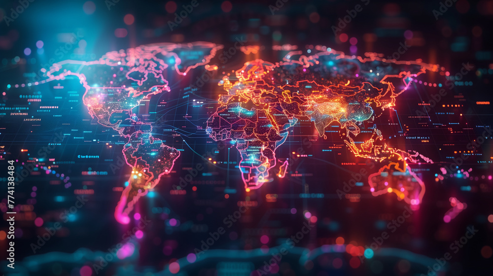Global Connectivity: Holographic World Map with Tech Overlays Stock ...