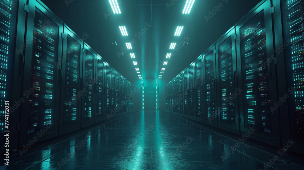 Future concepts: data centers, intelligent warehouses, digitized lines of information flowing ...