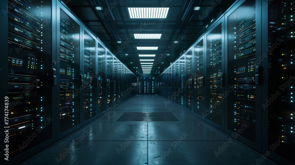 Future concepts: data centers, intelligent warehouses, digitized lines of information flowing ...