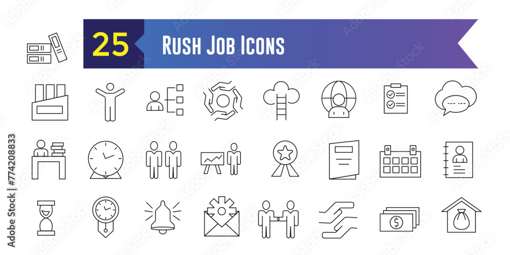 Rush job icons set. Set of rush job vector icons for ui design. Outline ...