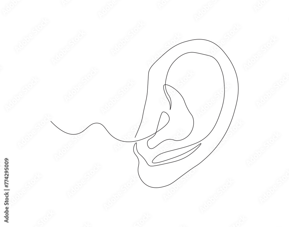 Continuous one line drawing of human ear. One line of human ear. Body ...