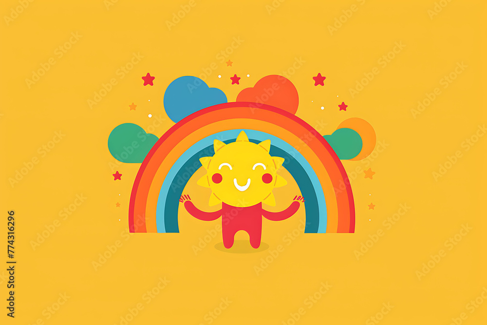 A bold and playful logo for a children's brand, featuring a smiling sun ...
