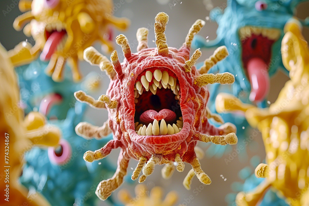 Cartoon microbes engaging in enzyme technology, their antics a fun ...