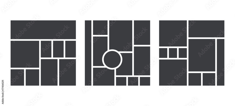 Moodboard template. Square collage layout. Mosaic pictures album grid ...