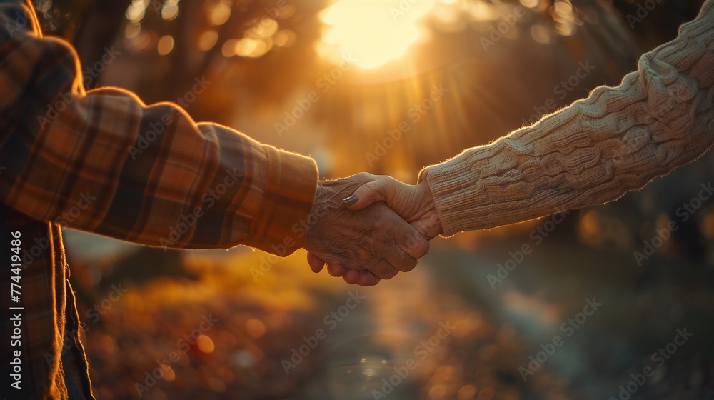 Heartfelt connection depicted in a close-up as an old mother and son ...