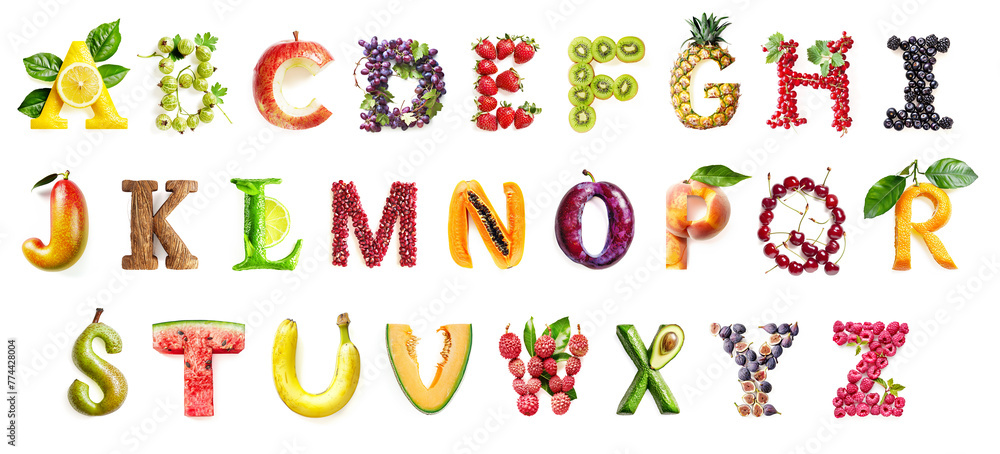 Fruit Alphabet Isolated on White Background Stock Photo | Adobe Stock