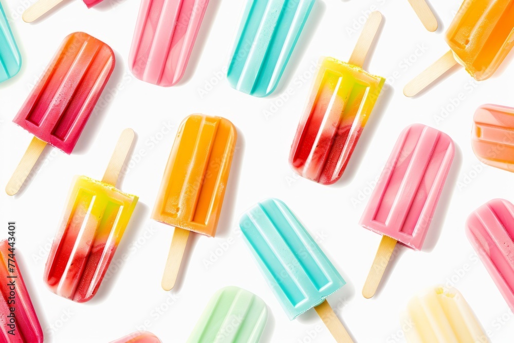 Colorful ice cream popsicle pattern on white background cute and ...