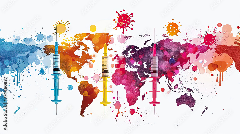 world Immunization Week, April 24-30 , vaccine syringe on colorful ...