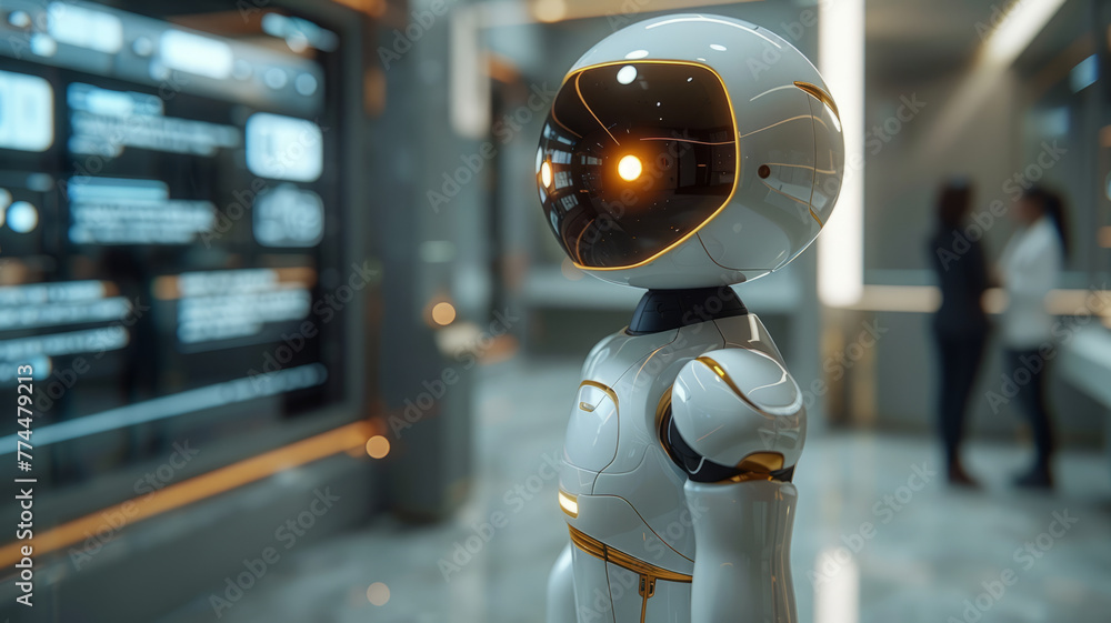 3d illustration of a humanoid white and gold ai chatbot talking to a ...