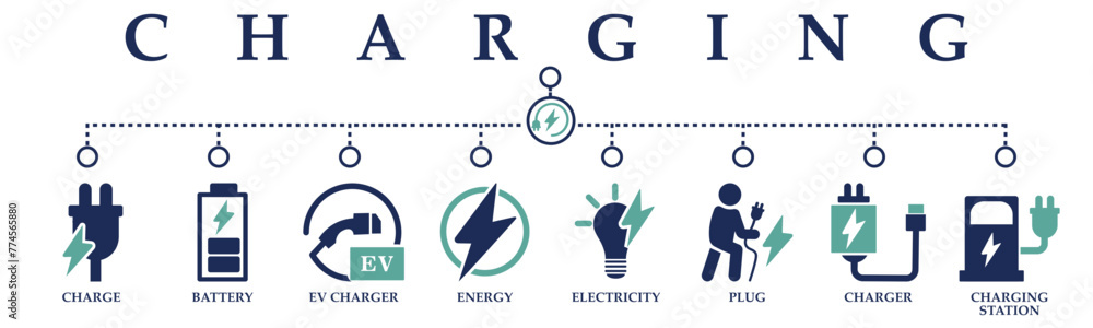 Charging banner web solid icons. Vector illustration concept including ...