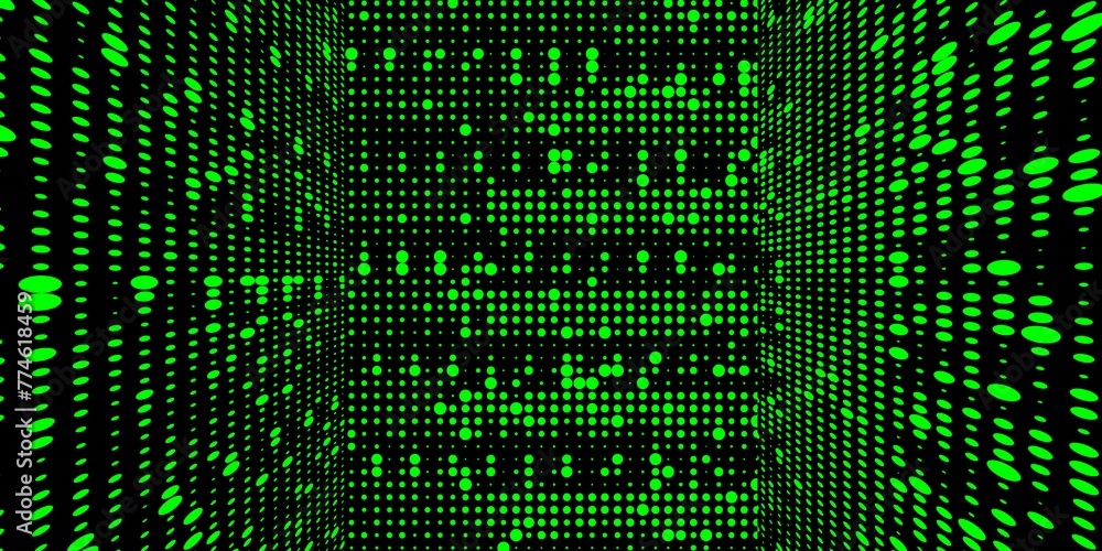 Neon green spots and dots of different sizes arranged to make a complex ...
