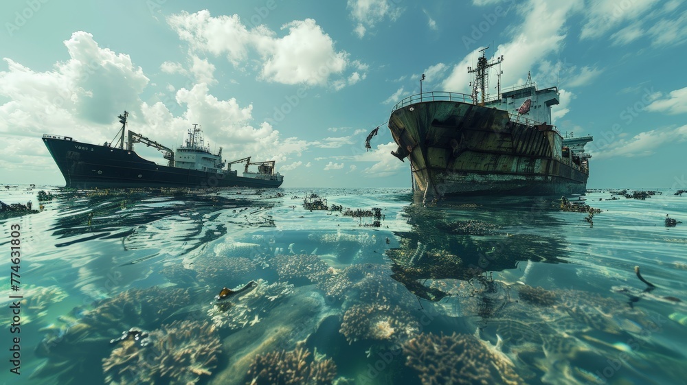 Ship noise pollution affects aquatic animals in the sea.world ocean day ...