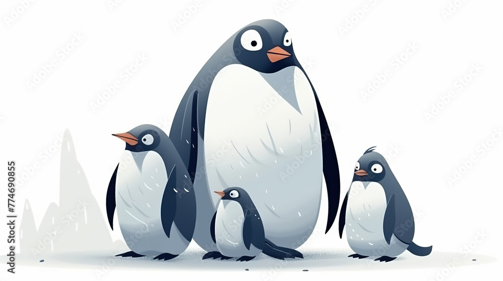 cute cartoon style penguin family love bond , isolated on white ...