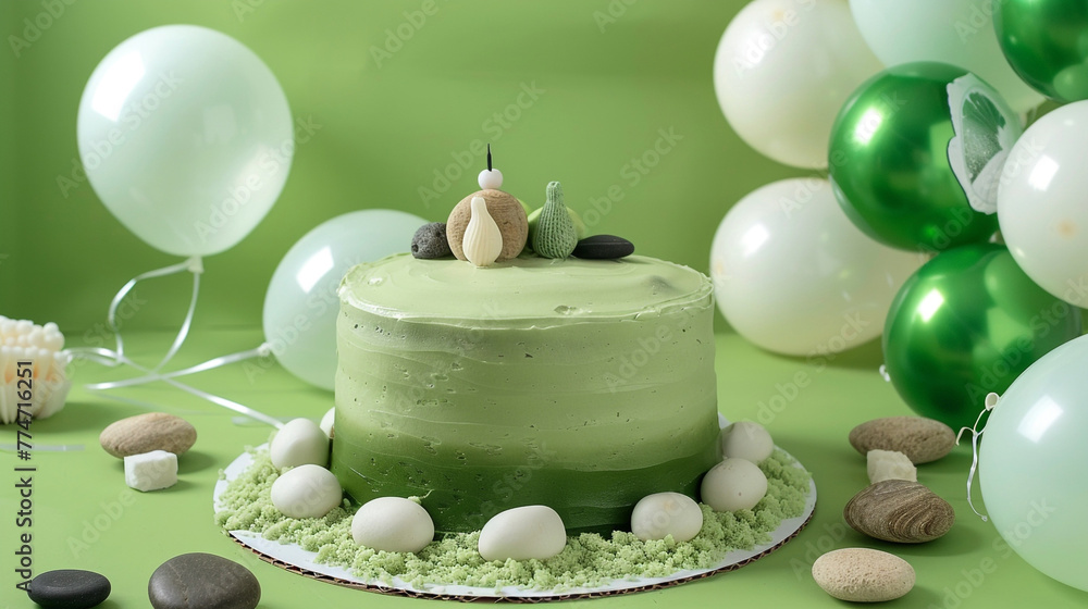 A serene Zen garden themed birthday cake with green tea icing and ...
