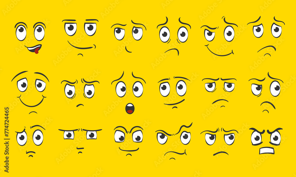Collection memes.Set of emoticon hand drawn pattern.Different eyes ...