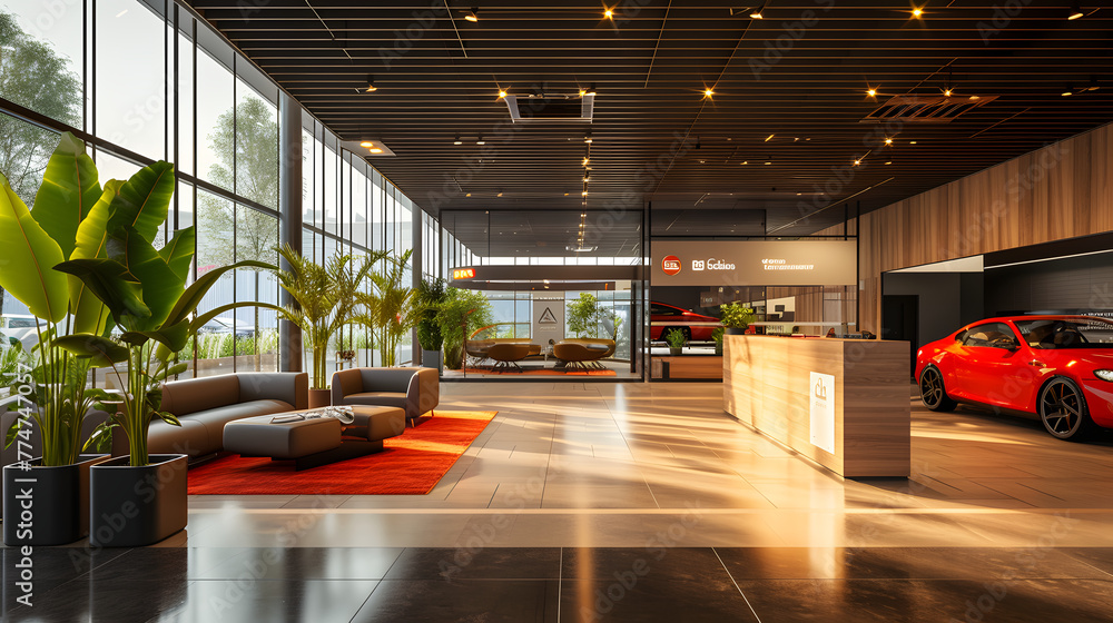 Stock-Illustration „Modern car dealership showroom interior with ...