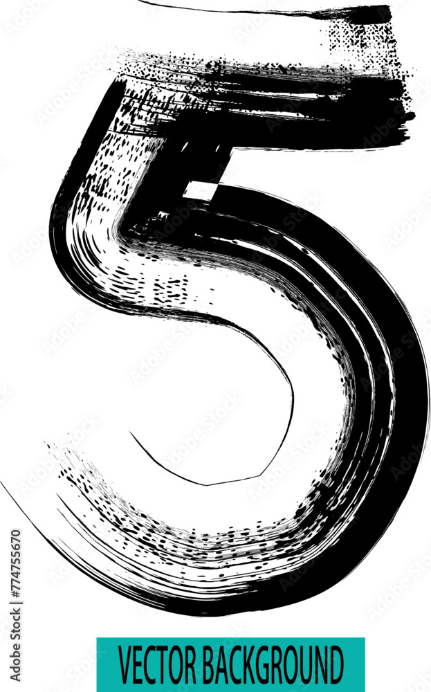 Number typography on black and white background, vector hand paint ...