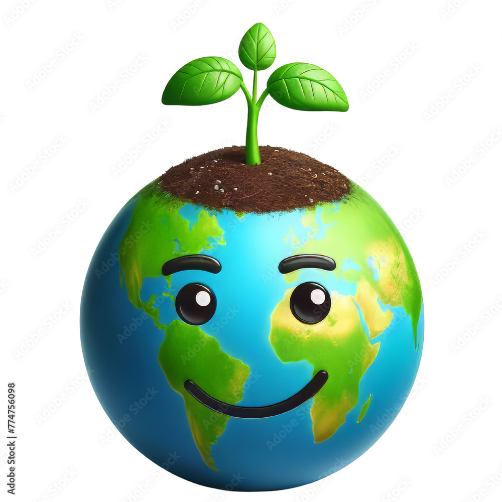 Green Emoji Planet Earth with Sprout Smiling Face Emoji of the 3D ...