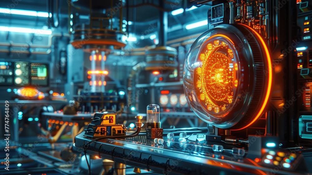 Imagine a futuristic invention inspired by the design of a nuclear ...