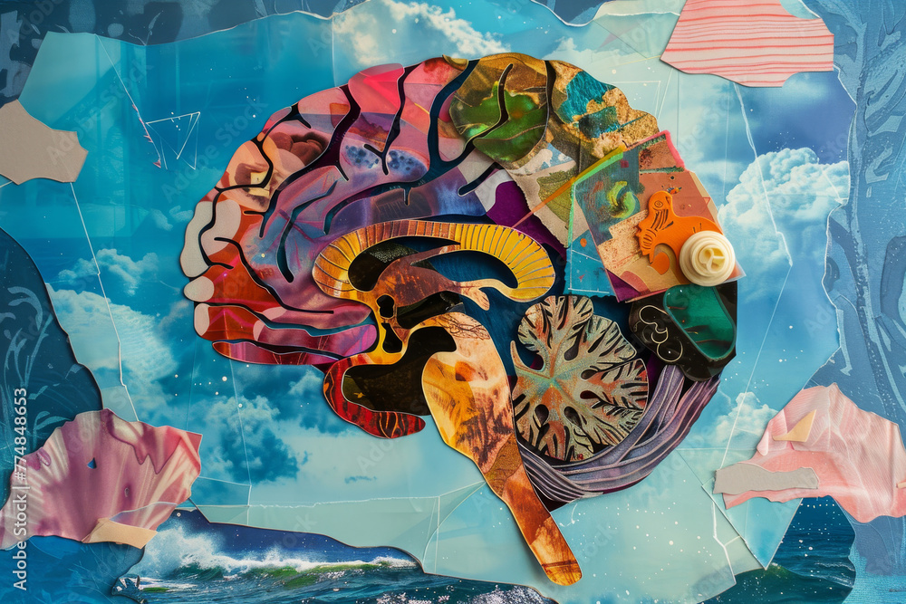 Brain, collage art and creative artwork made of paper neurodivergent ...