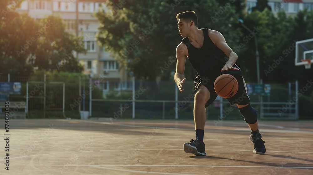 Generative AI : Basketball player in action with a ball isolated on ...