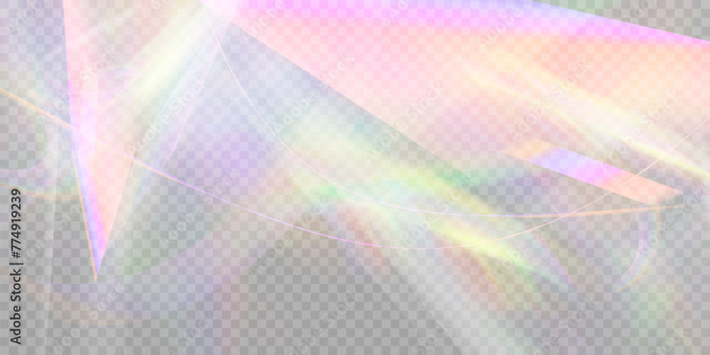 Rainbow light rays, lens flare, reflection effect from crystal, glass ...