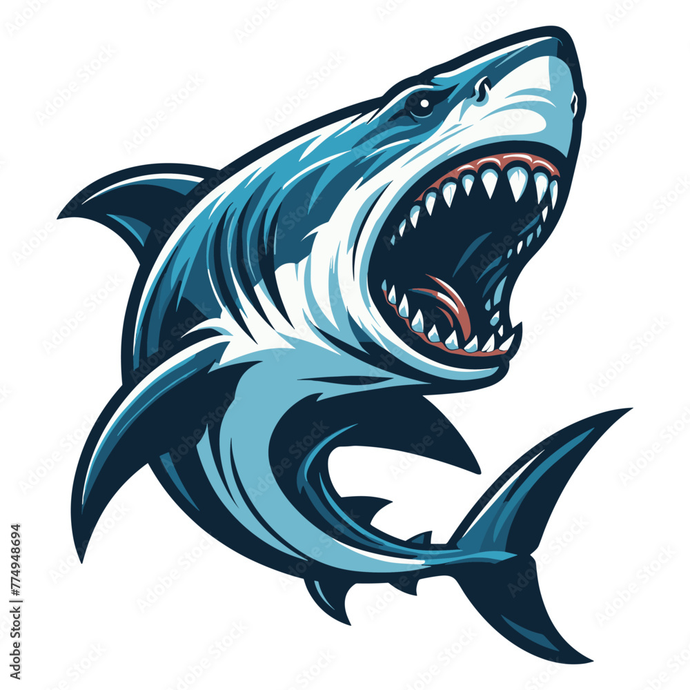 Angry wild great white shark vector illustration, marine predator ...