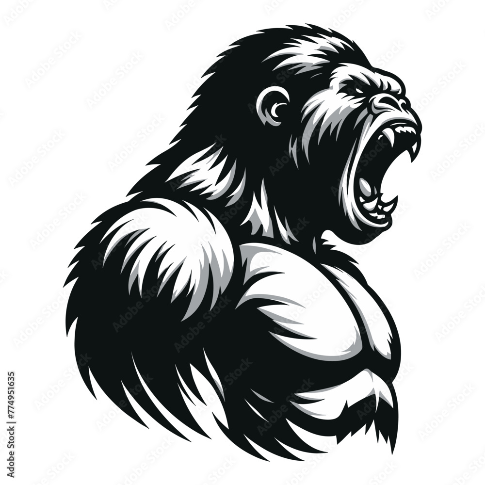 Wild angry gorilla head face vector illustration, primate animal ...