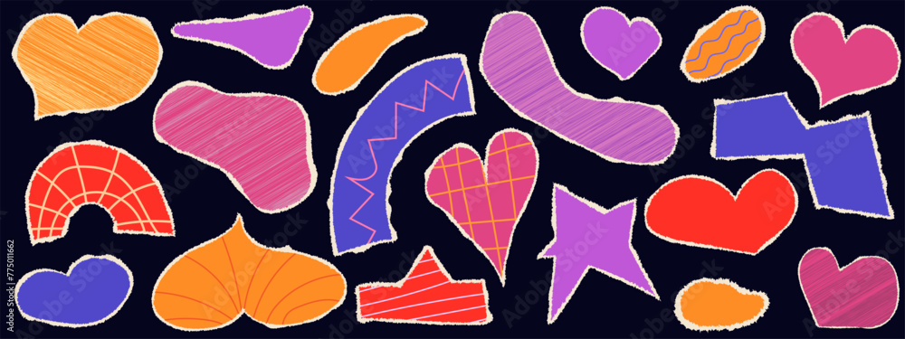Set of tear paper shapes collage rip. Cut color shape with torn edge ...