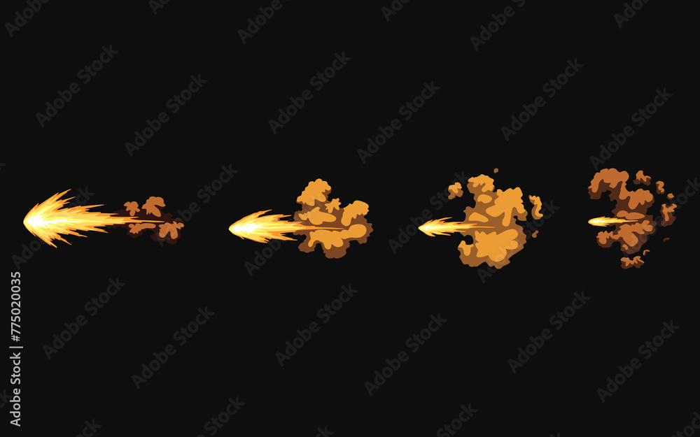 Illustration Stock Gun flashes or gunshot animation. Collection of fire ...