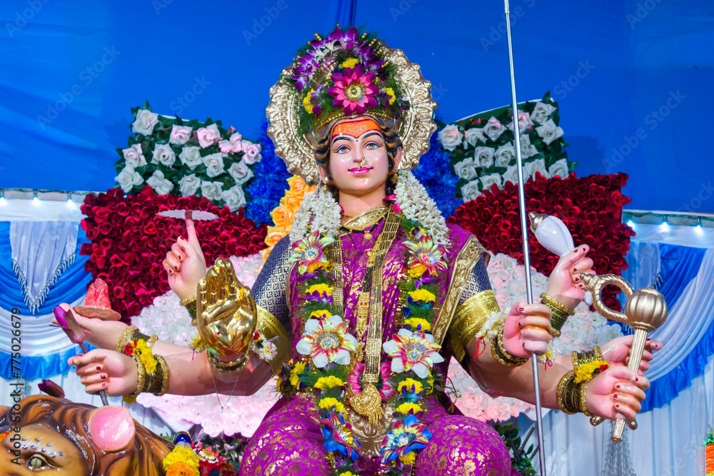Idol of Maa Durga worshipped at a Mandal in Mumbai for Navratri Stock ...