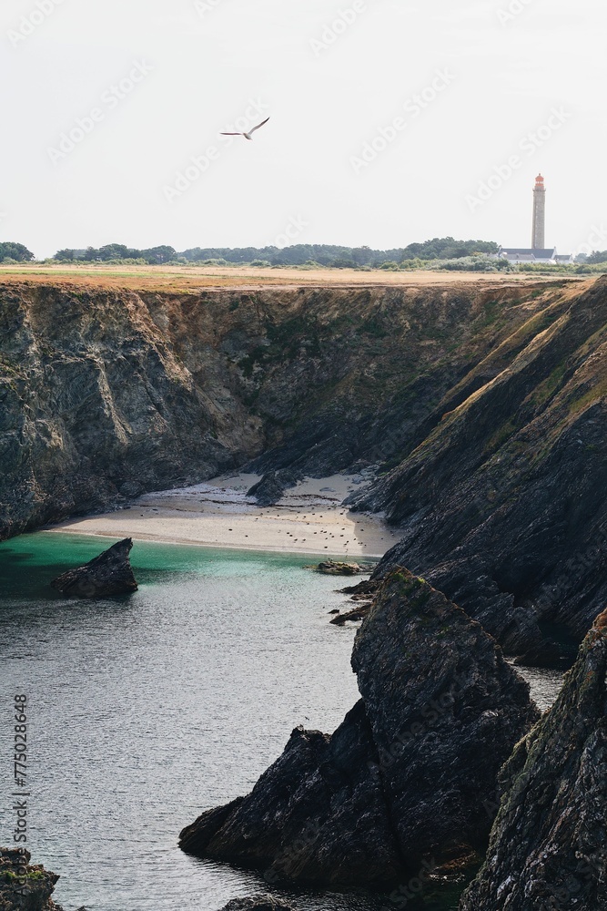 Goulphar lighthouse of the famous Belle Ile en Mer island in France ...