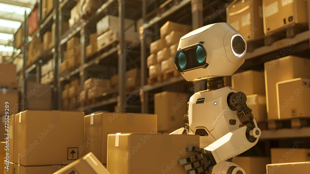 AI assistant managing inventory levels of cardboard boxes in a fully ...