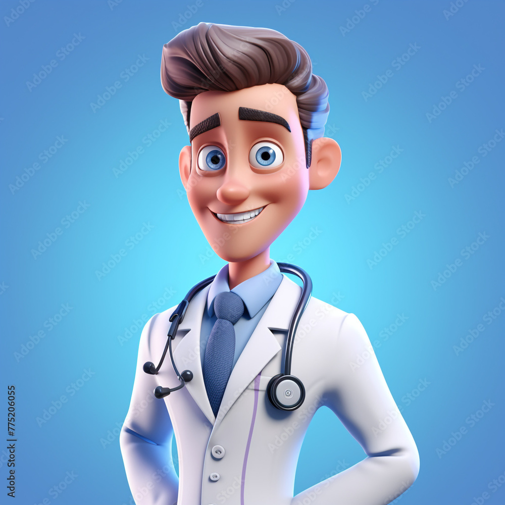 Human doctor cartoon character with stethoscope, looking at camera ...
