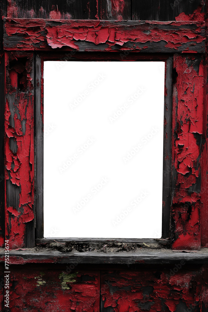 Photo Stock Old apocalyptic red wood window frame. Isolated transparent background PNG. Grunge ...