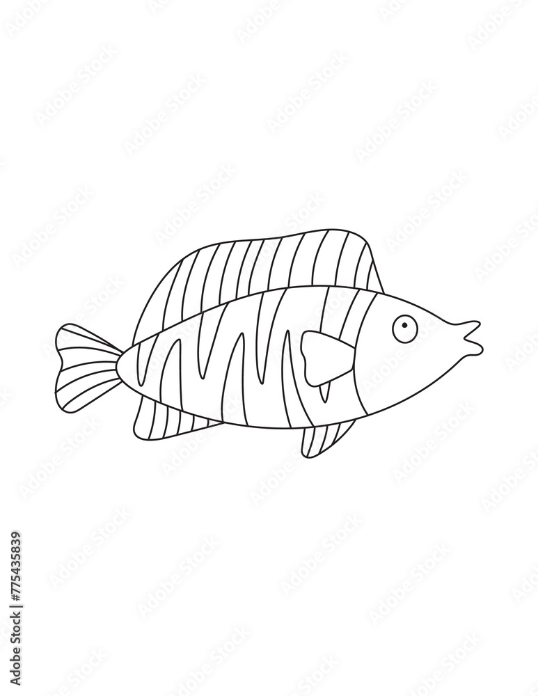 Striped Fish Coloring Page for Print. Underwater animals and Ocean Life ...