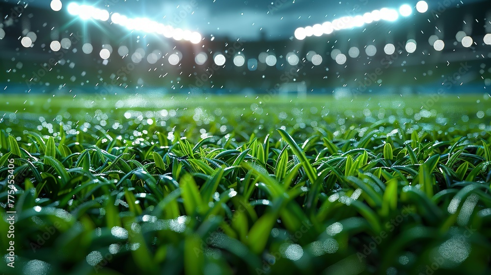 football stadium with lights - grass close up in sports arena ...
