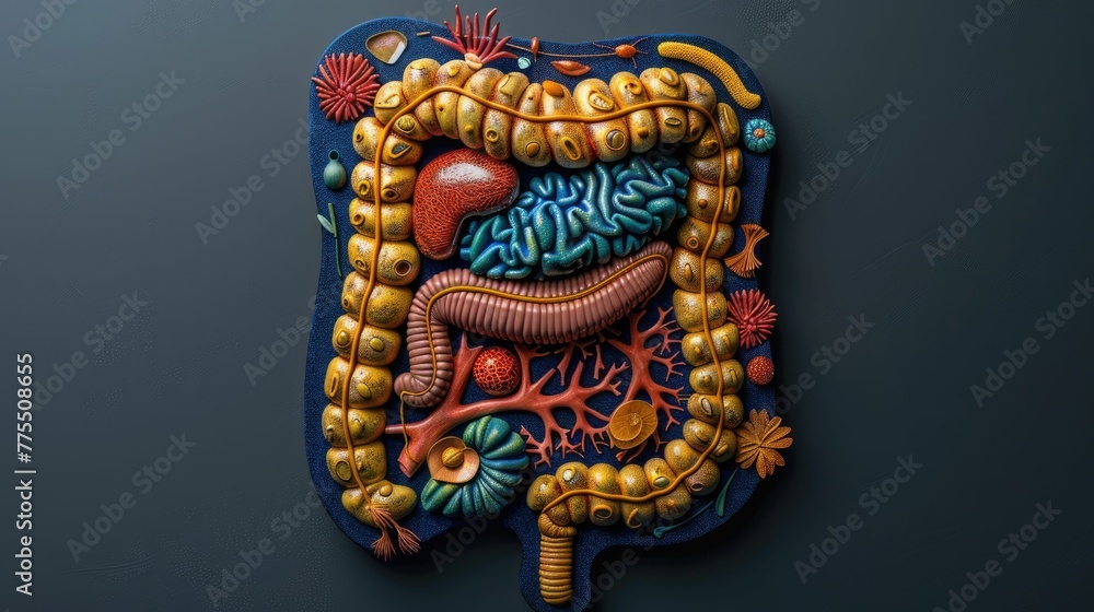 Hyper-realistic depiction of a vibrant, healthy digestive system, with ...