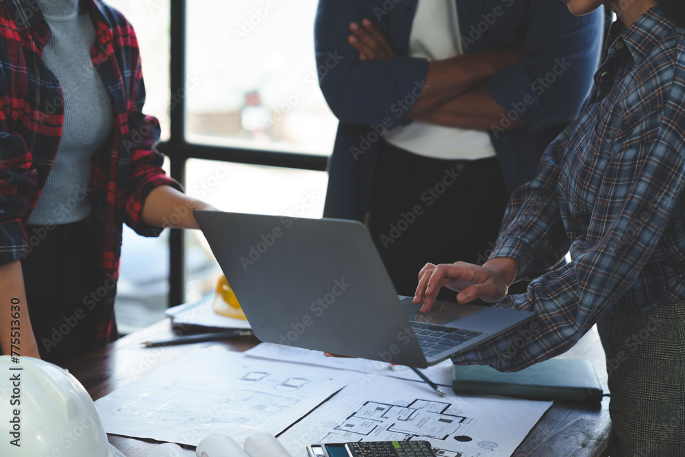 Architecture Engineer Teamwork Meeting, Drawing and working for ...