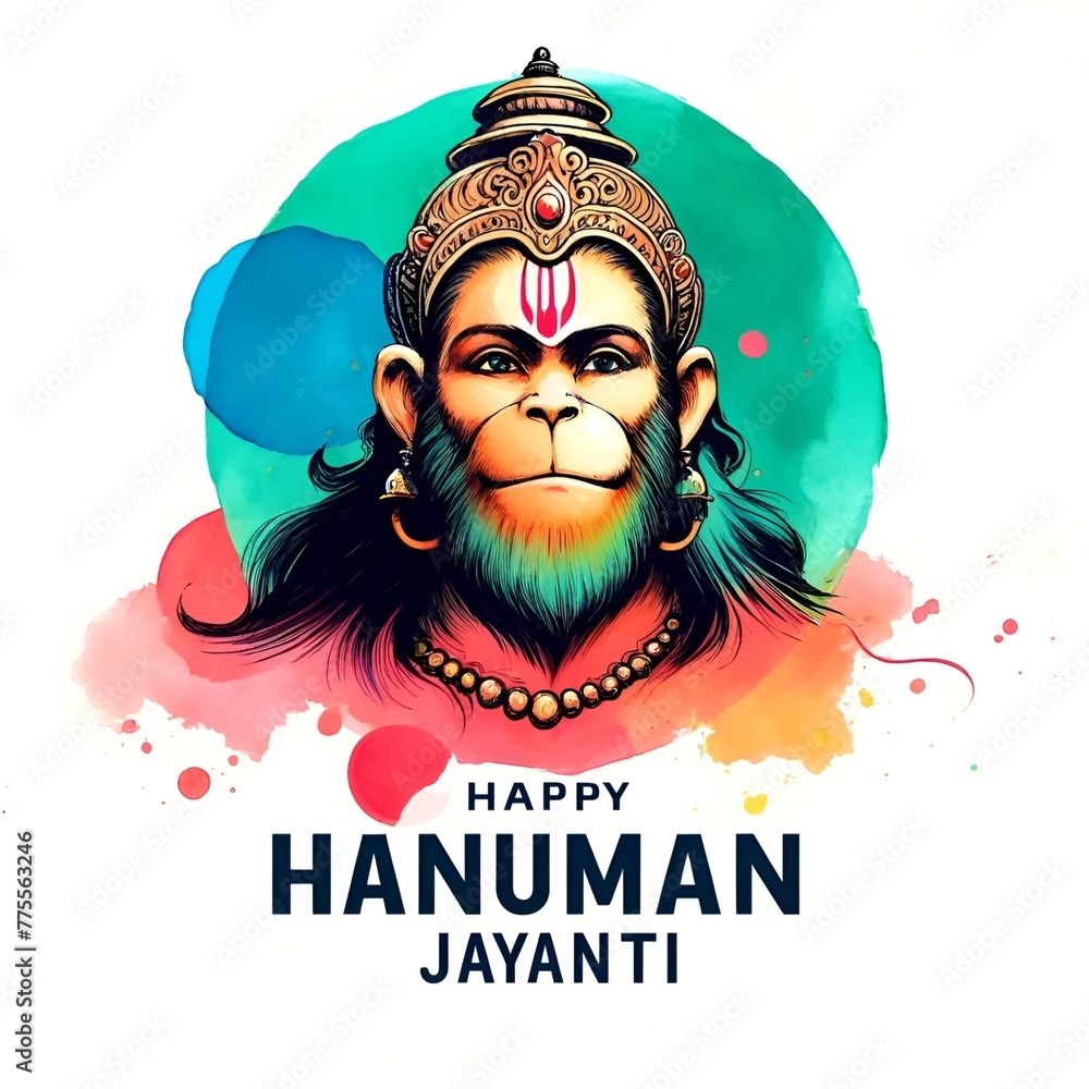 Watercolor portrait of lord hanuman for hanuman jayanti celebration ...