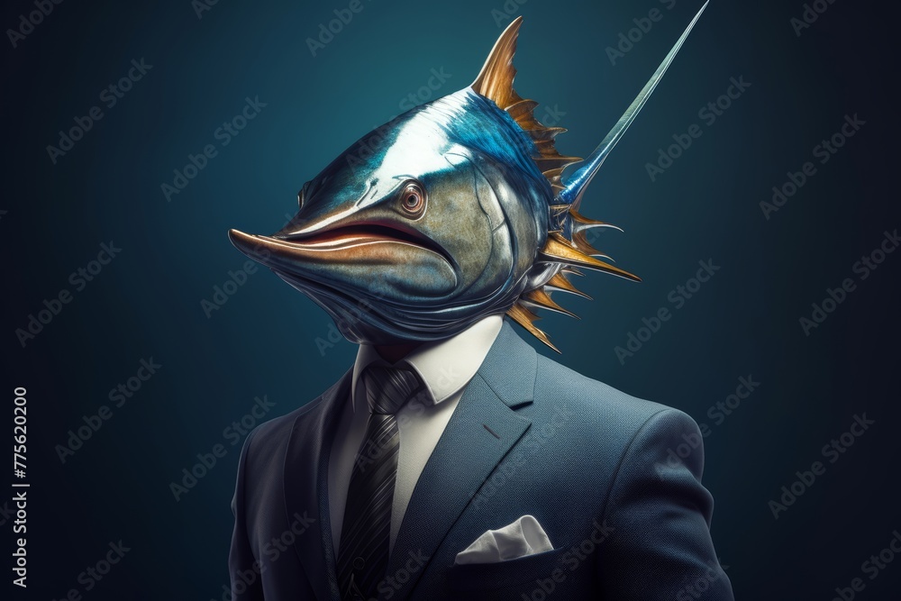 Business professional with the head of a swordfish, showcasing ...