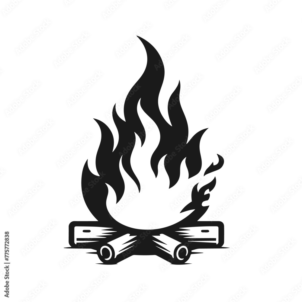 Cartoon campfire. Fire flames, bright fireball, heat wildfire and red ...