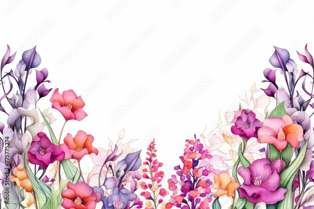 watercolor of gladiolus clipart with tall spikes of colorful blooms ...