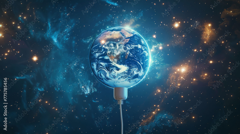Earth plugged into electrical socket - save the planet concept for ...