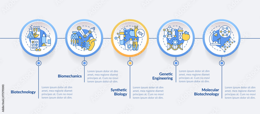 Life sciences technologies blue circle infographic template. Data ...