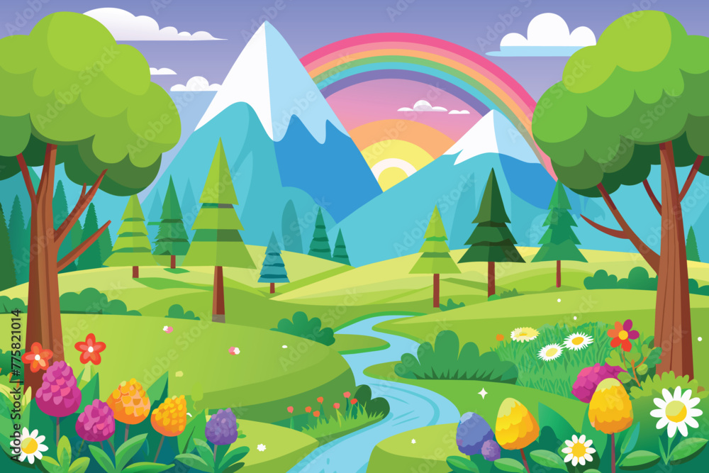 Adobe Illustrator ArtworkSpring landscape of forest with trees grass ...
