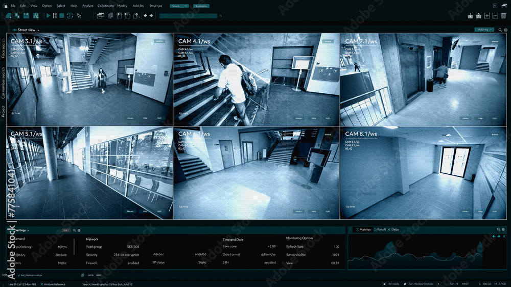 Surveillance Camera CCTV Footage, Multiple Screens Show Inside Building ...