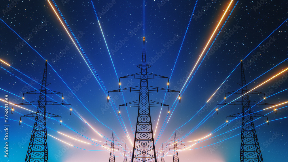 3D Render Of Power Transmission Lines with 3D Digital Visualization of ...