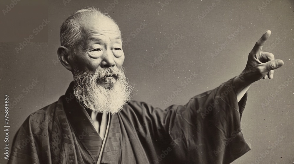 Stock-Illustration „Black and white photograph of elderly Asian man ...