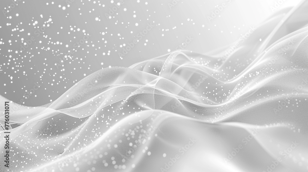 Grey-white abstract background with flowing particles. It gives off a ...